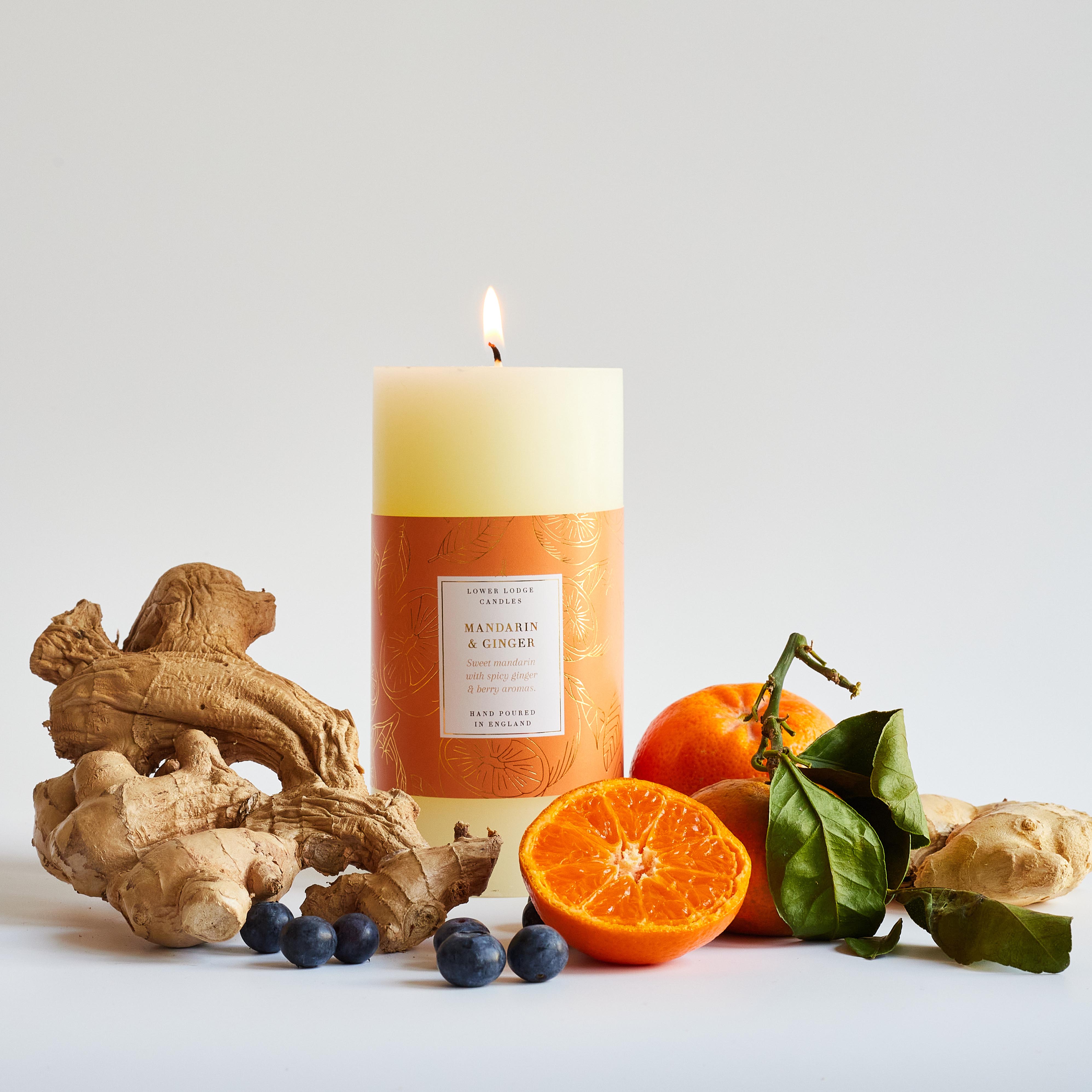 Mandarin and Ginger Scented Luxury Pillar Candle – Lower Lodge Candles